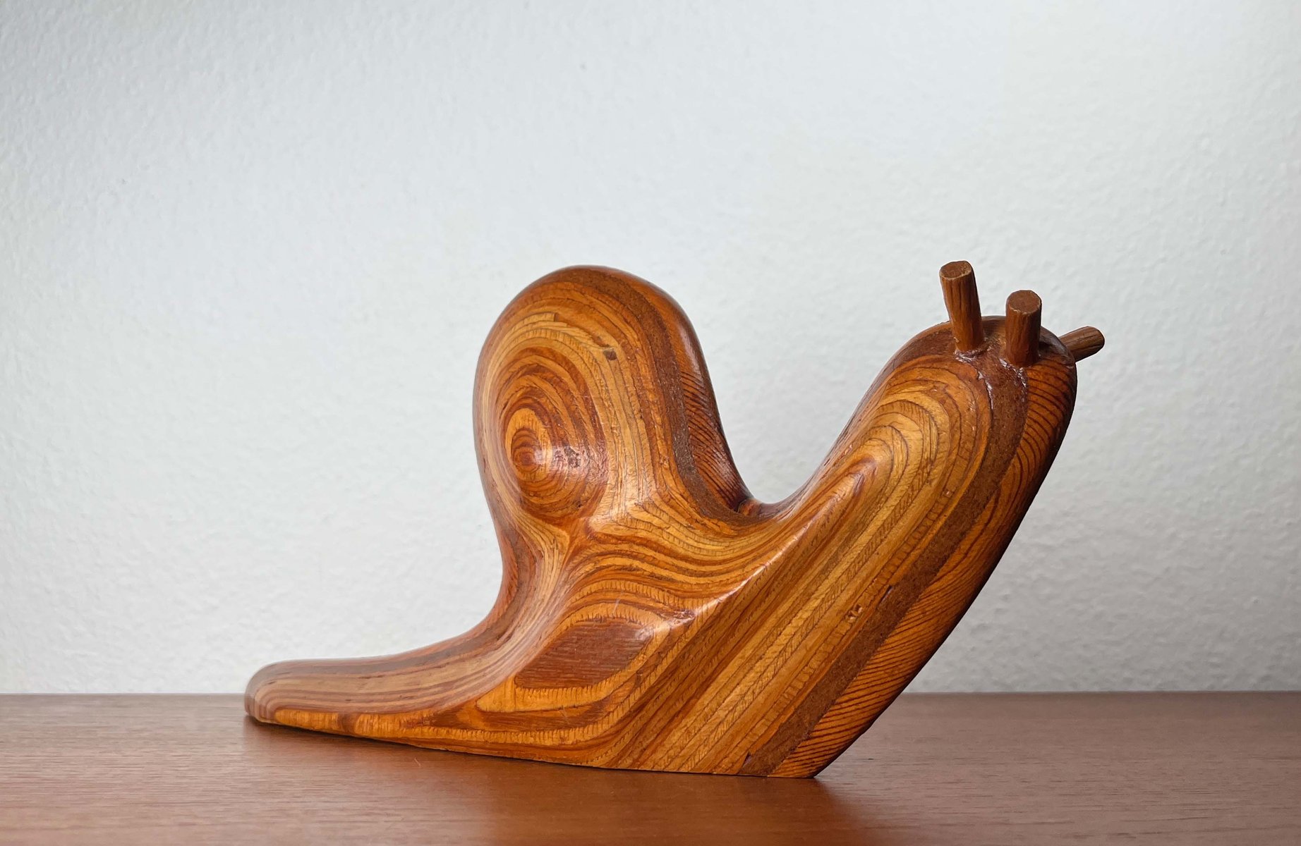 Large Mid-Century Modern Danish Wooden Carved Snail Sculpture, 1960s ...