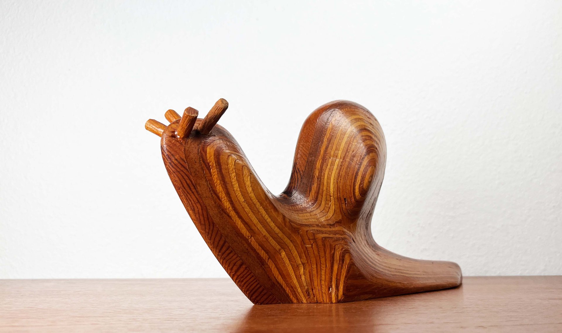 Large Mid-Century Modern Danish Wooden Carved Snail Sculpture, 1960s ...
