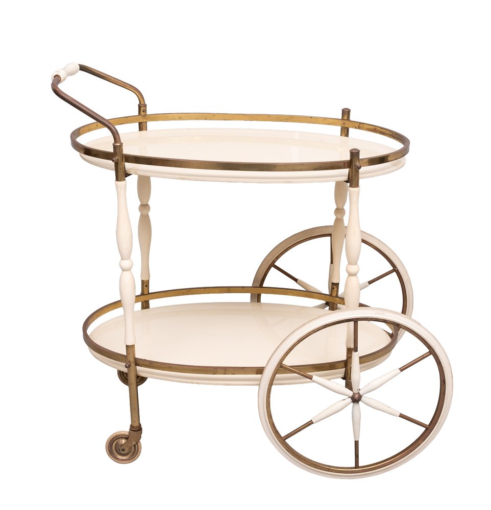 Oval-Shaped Glass Tops Serving Trolley, Italy, 1950s for sale at Pamono