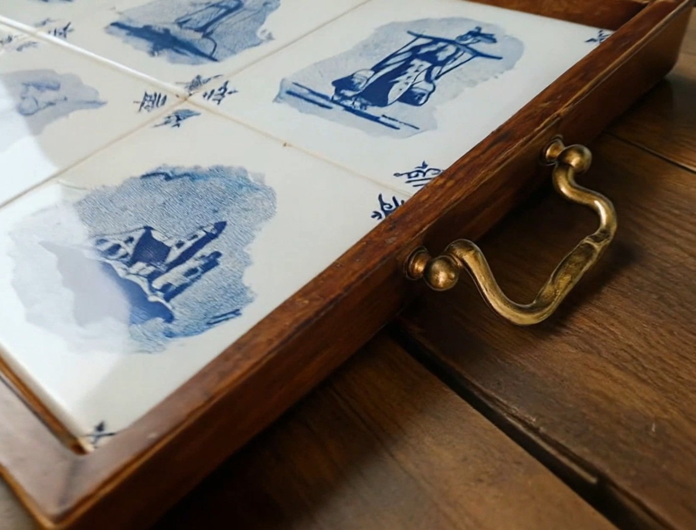Antique Dutch Delft Blue Serving Tray with Hand-Painted Tiles, 1850s ...