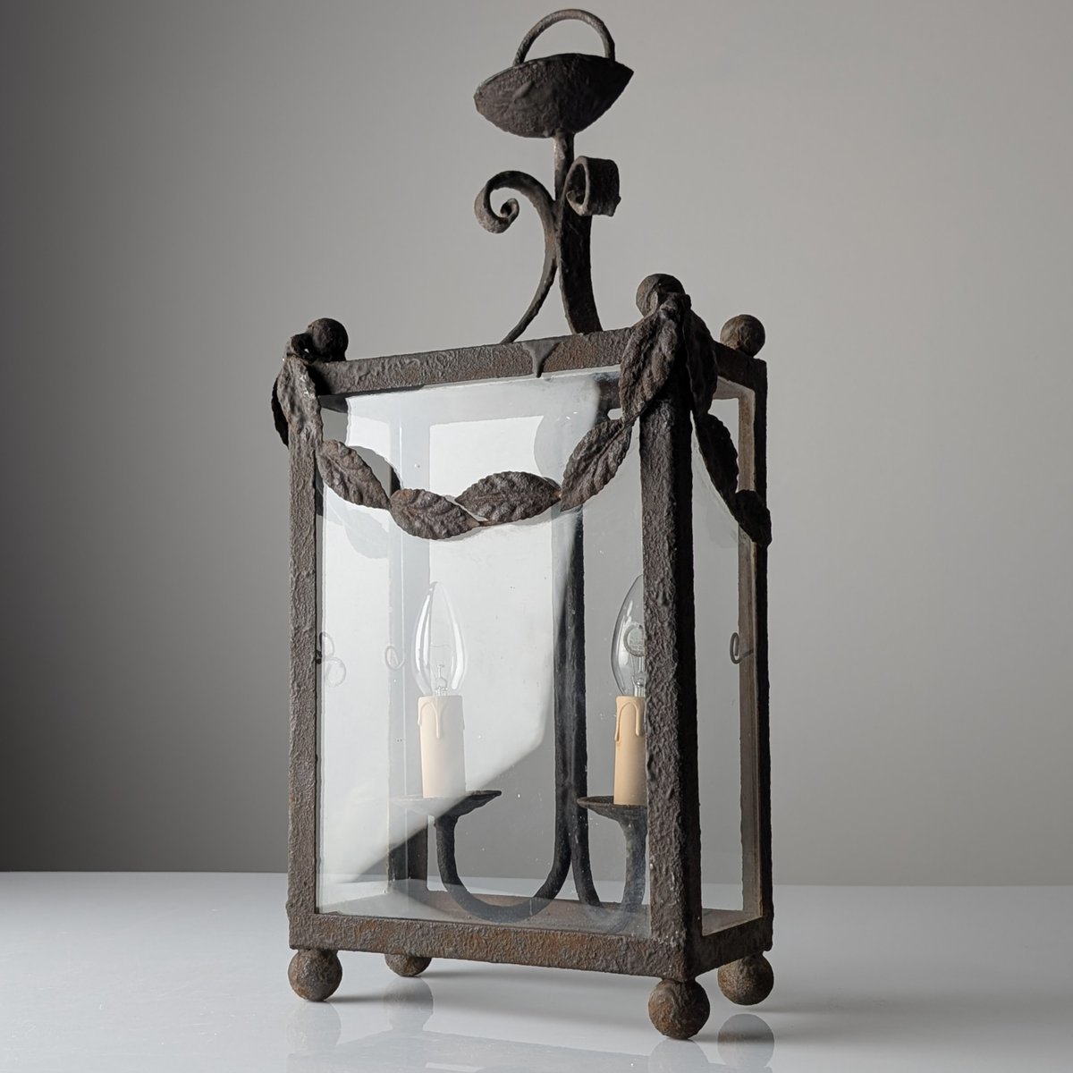 Wrought Iron Lantern with Glass Panels and Foliate Motifs, 1980s for ...