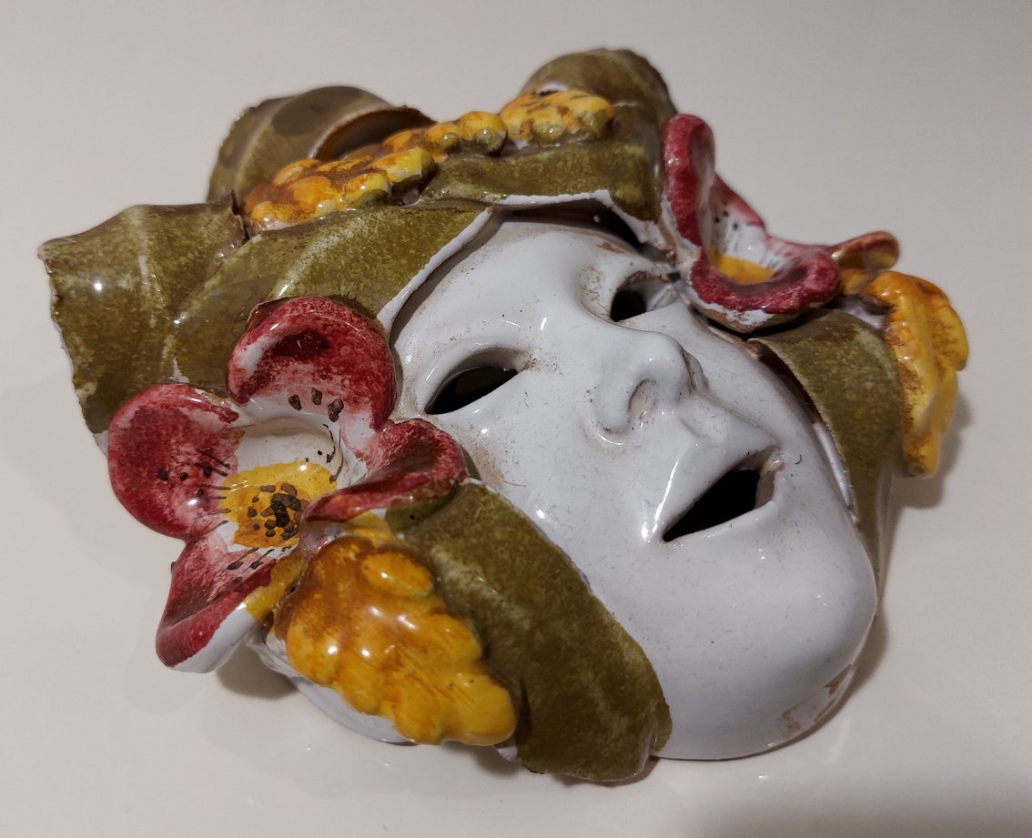 Italian Majolica Ceramic Mask, 1960 for sale at Pamono