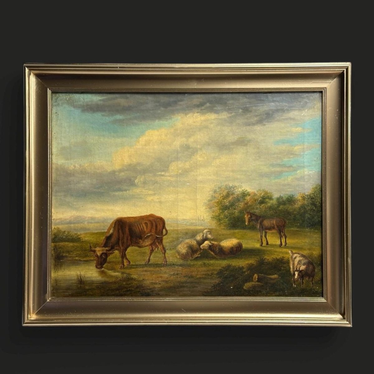 Charles Desan, Landschaft mit Rindern, 1846, Öl auf Leinwand, Gerahmt ...