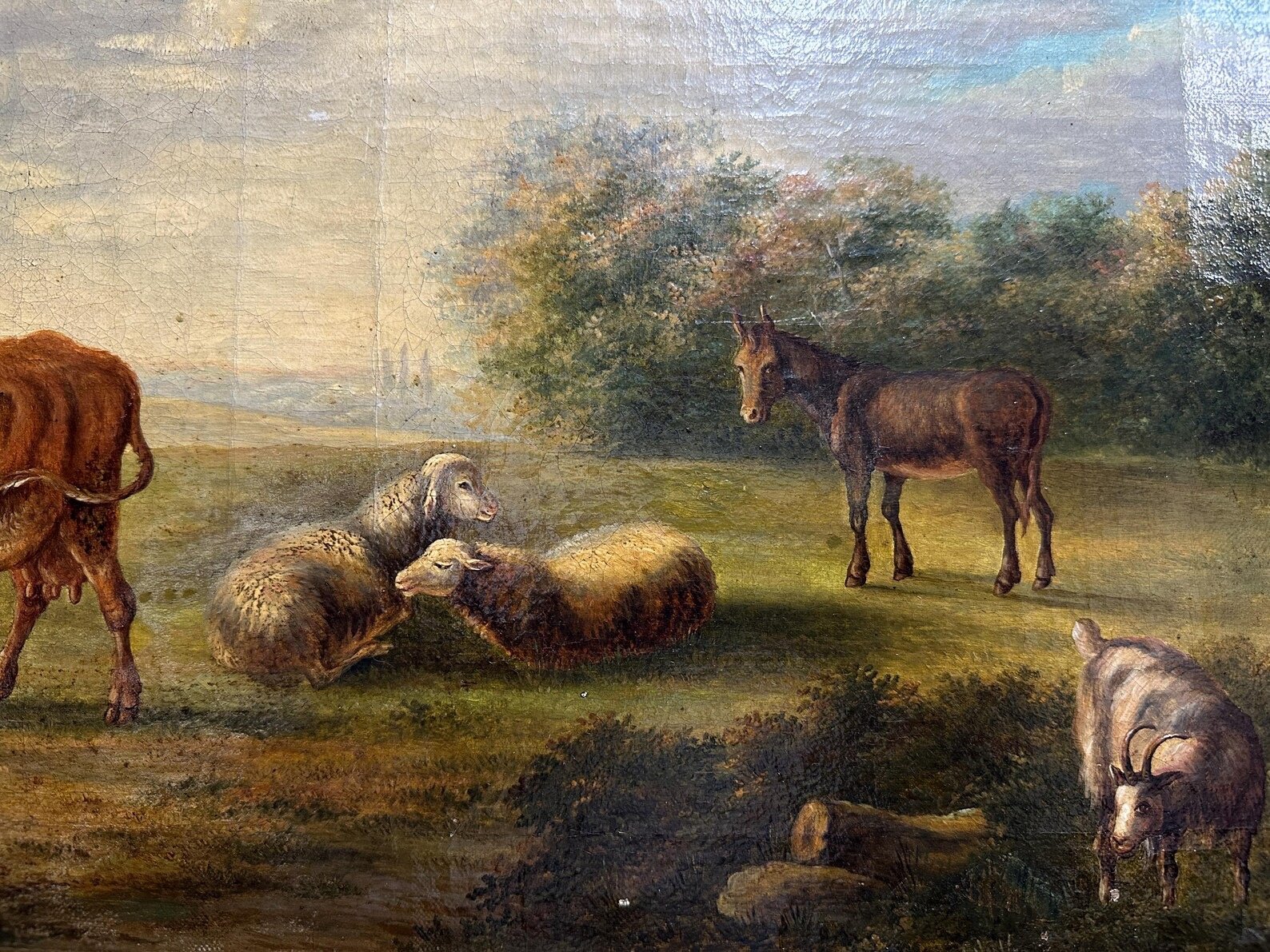 Charles Desan, Landschaft mit Rindern, 1846, Öl auf Leinwand, Gerahmt ...