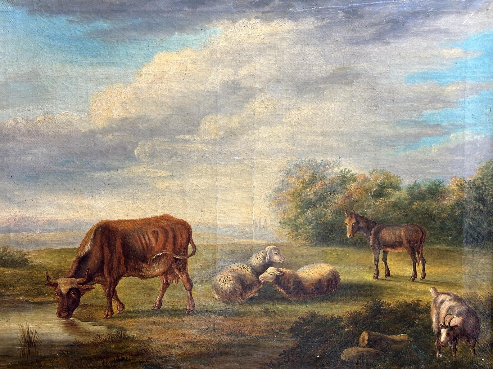 Charles Desan, Landschaft mit Rindern, 1846, Öl auf Leinwand, Gerahmt ...