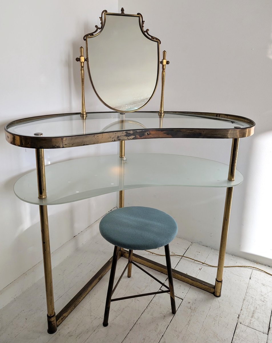 Vintage Italian Polka Dot-Etched Glass and Gilt Brass Illuminated ...
