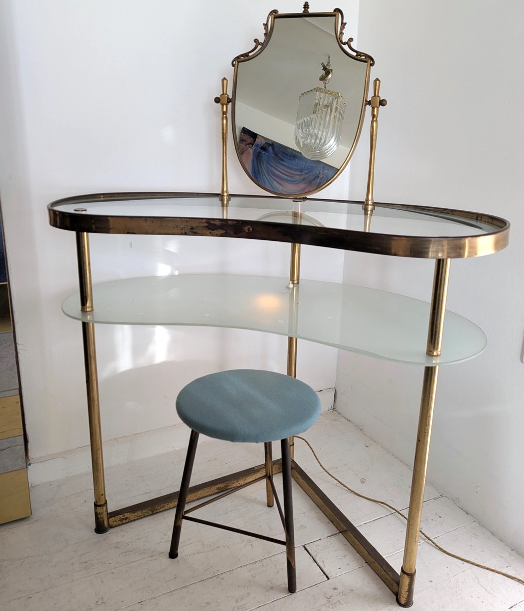 Vintage Italian Polka Dot-Etched Glass and Gilt Brass Illuminated ...