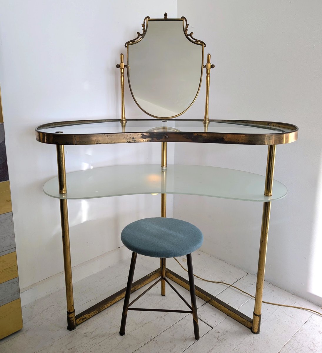 Vintage Italian Polka Dot-Etched Glass and Gilt Brass Illuminated ...