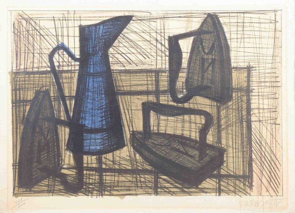Bernard Buffet, Krug und Bügeleisen, 1990er, Farblithographie auf ...