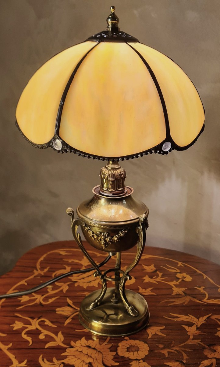 Lampe à Huile Antique en Verre avec Abat-jour en Plomb, 1880 en vente ...