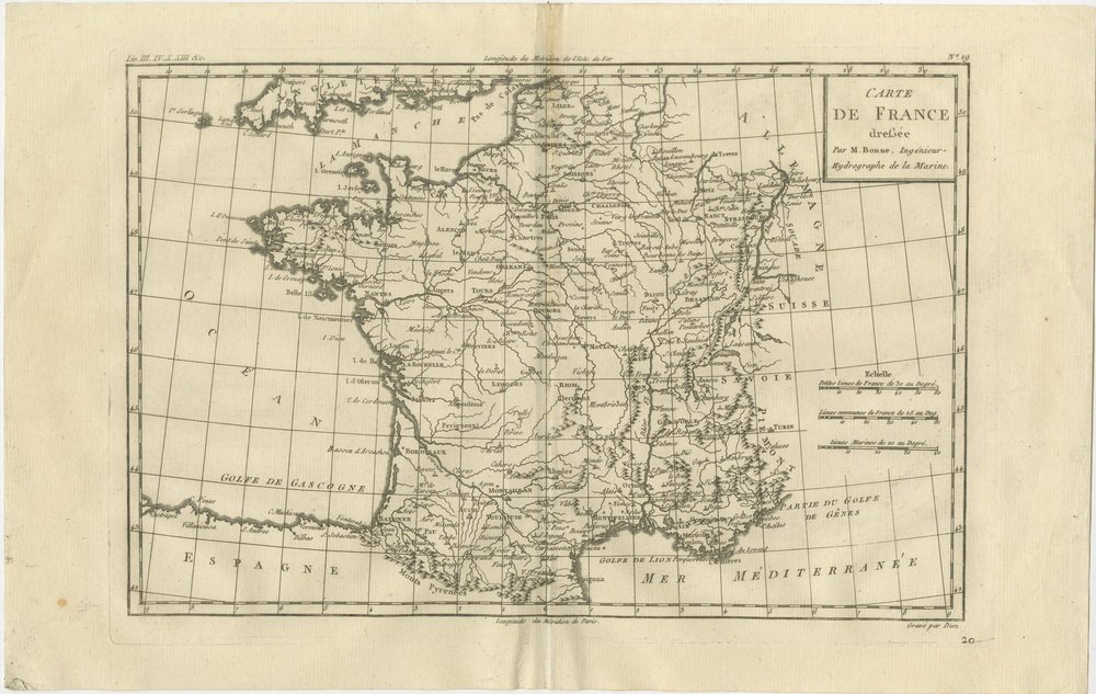 Antique France at the Age of Enlightenment Map by Rigobert Bonne, 1780 ...