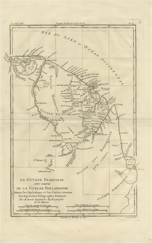 French Guiana and Suriname Colonial Map of the Guianas by Rigobert ...