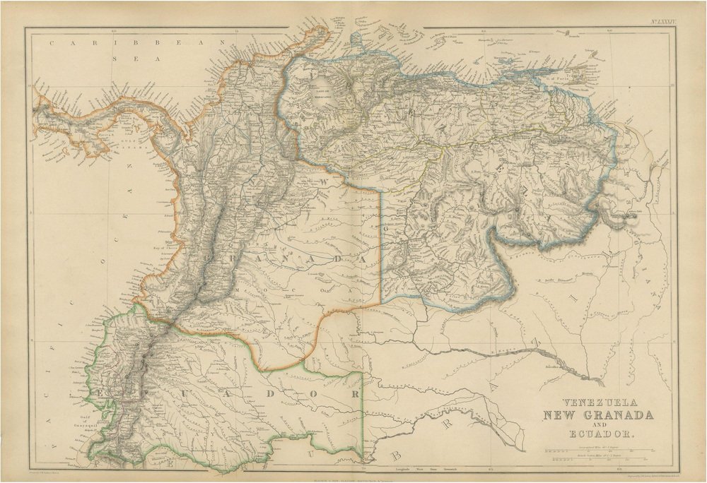 Venezuela, Nuova Granada ed Ecuador, Mappa antica, Nord America del Sud ...