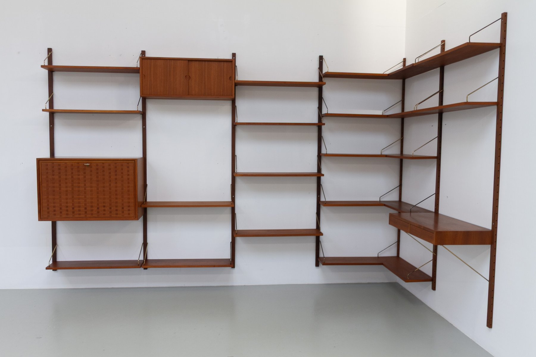Danish Six-Bay Modular Teak Corner Wall Unit by Poul Cadovius for Cado ...