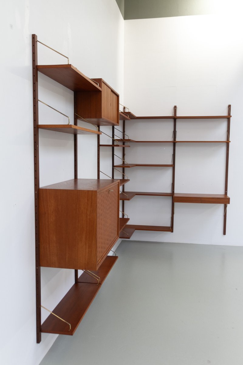 Danish Six-Bay Modular Teak Corner Wall Unit by Poul Cadovius for Cado ...