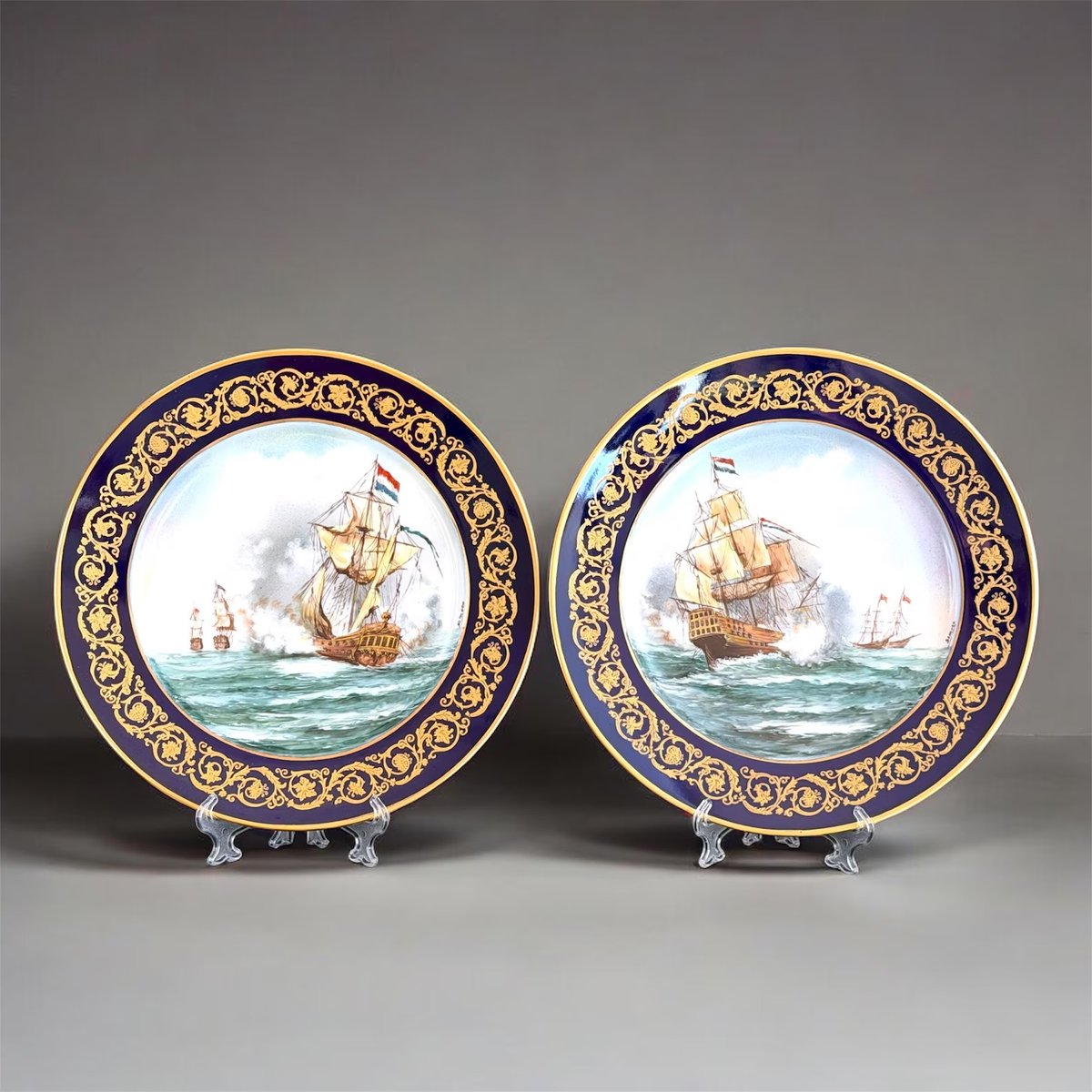 Vintage Hand-Painted Naval Battle Plates by Semone, 1920s, Set of 2 for ...