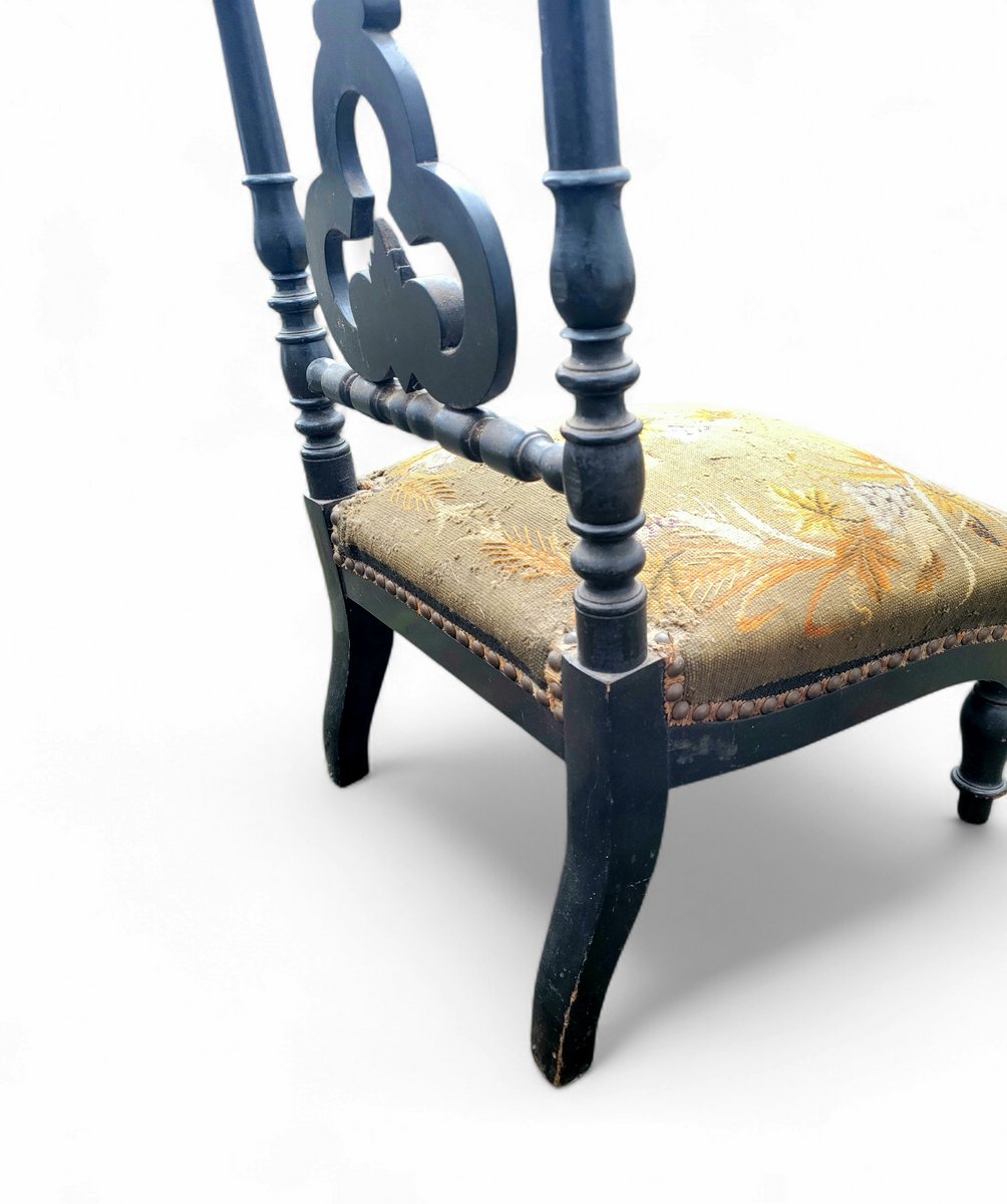 Antique French Prayer Chair with Carved Cross, 1880s for sale at Pamono