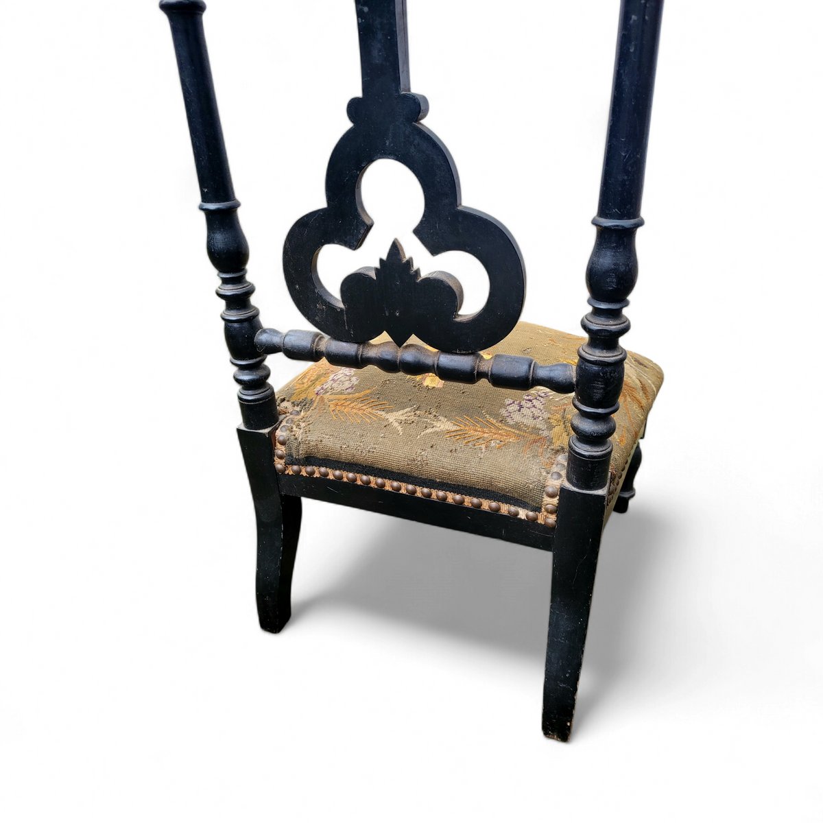 Antique French Prayer Chair with Carved Cross, 1880s for sale at Pamono