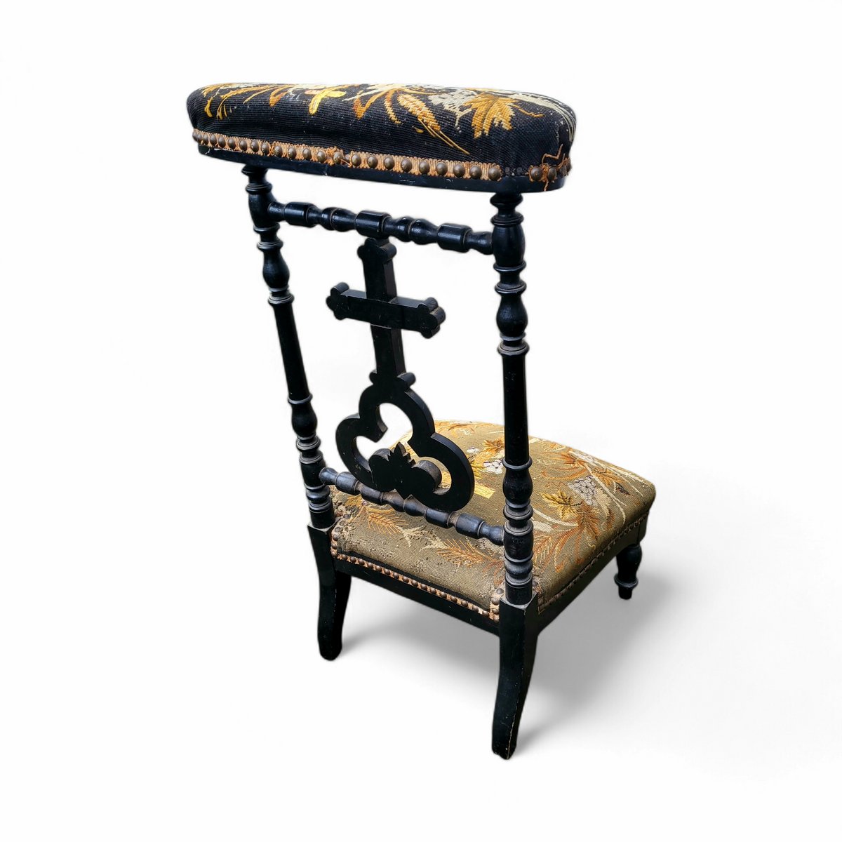 Antique French Prayer Chair with Carved Cross, 1880s for sale at Pamono