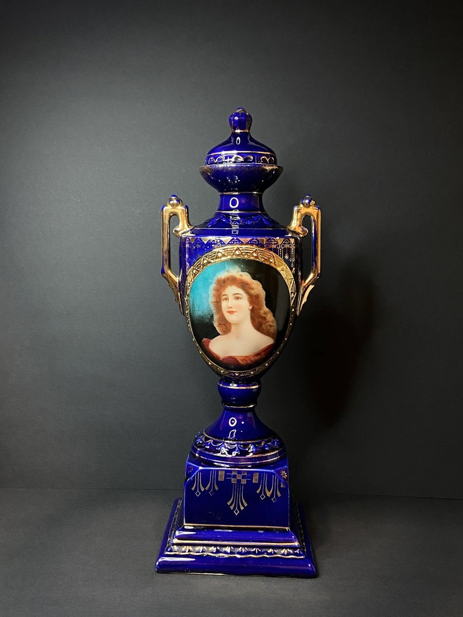 Portrait Vase in Cobalt Blue and Gilt by Josef Strnact, 1890s for sale ...