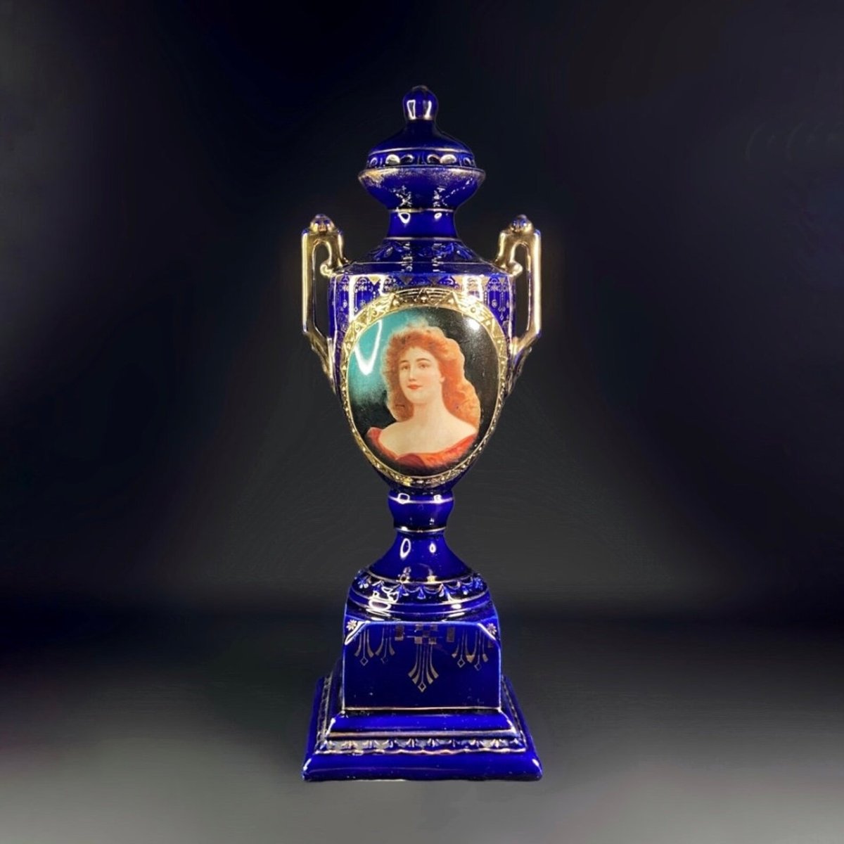 Portrait Vase in Cobalt Blue and Gilt by Josef Strnact, 1890s for sale ...