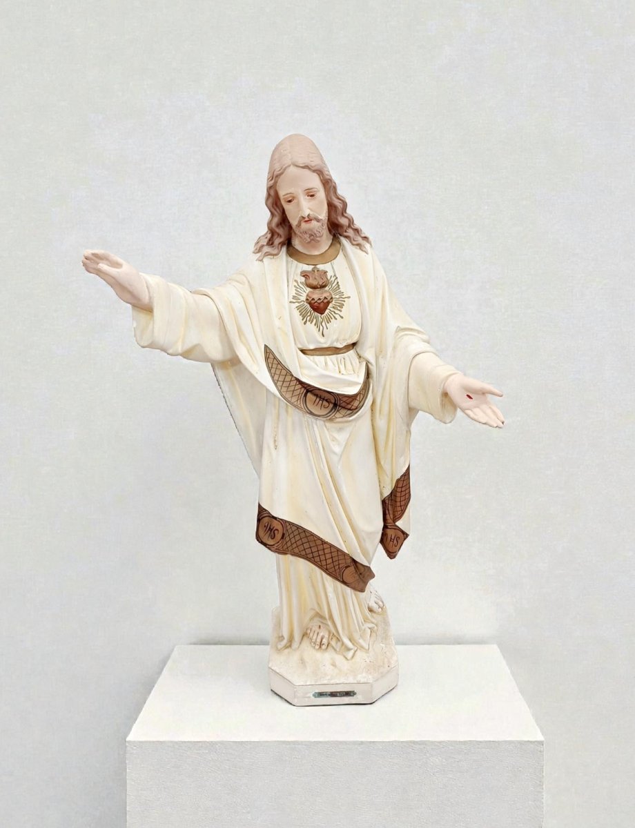 Large Belgian Devotional Polychrome Sacred Heart of Jesus Statue, 1900s ...
