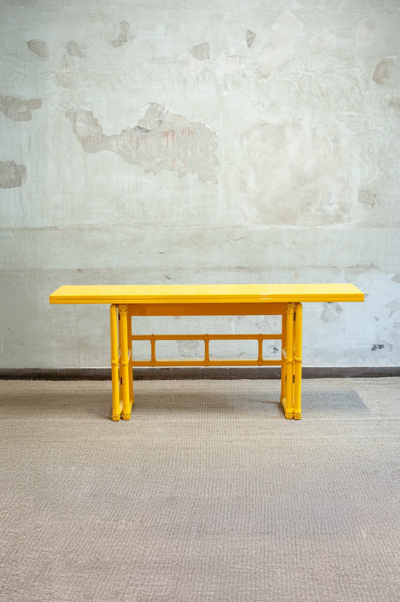 Yellow Lacquered Console Table with Flip-Top Surface from McGuire San ...
