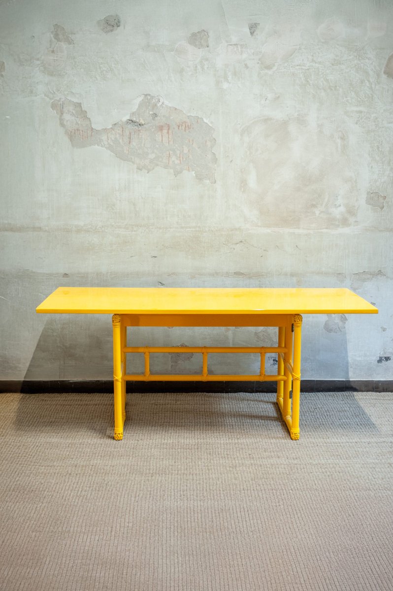 Yellow Lacquered Console Table with Flip-Top Surface from McGuire San ...