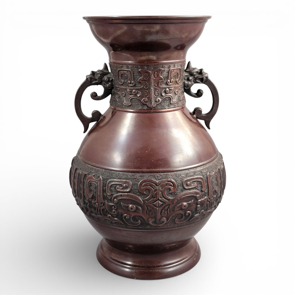 Large Japanese Meiji–Taishō Archaistic Bronze Hu Vase, Takaoka Circle ...