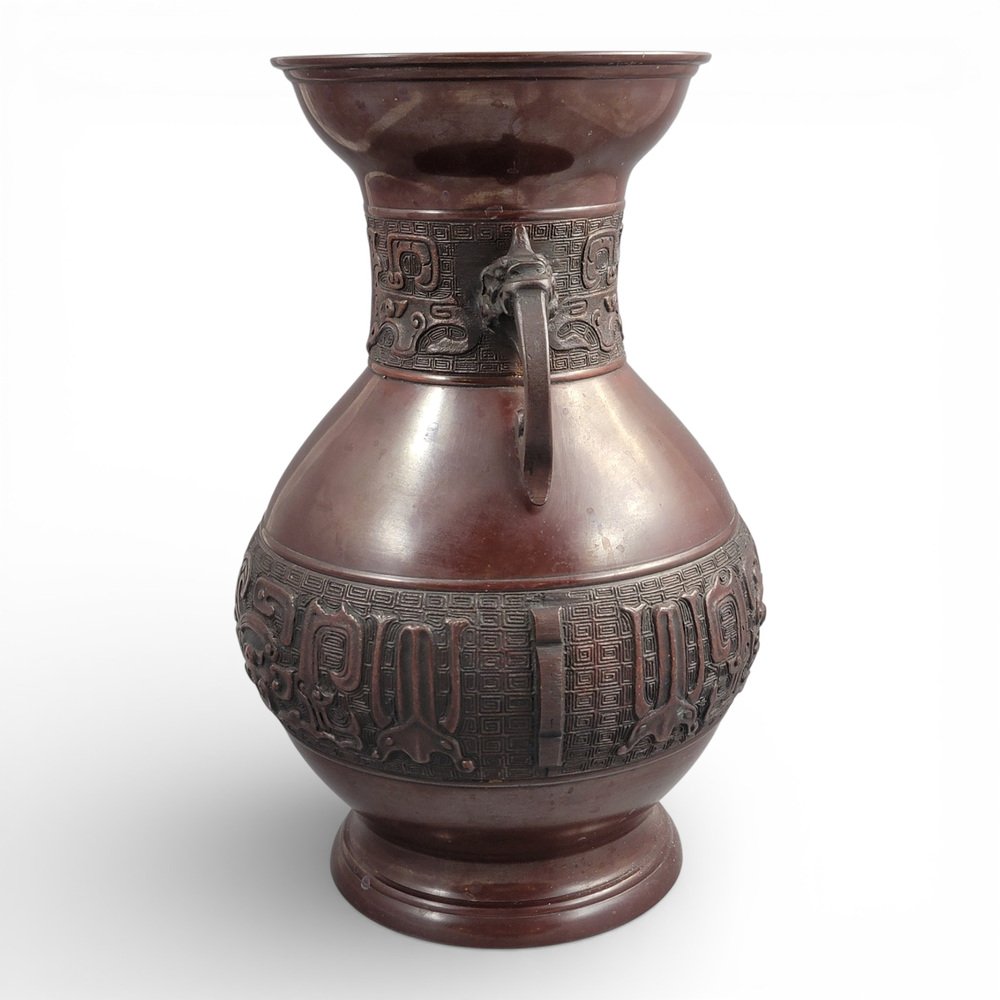 Large Japanese Meiji–Taishō Archaistic Bronze Hu Vase, Takaoka Circle ...