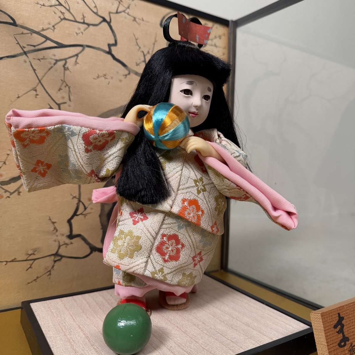 Hina-Ningyō Girl with Temari Ball Doll with Glass Display Case, 1970s ...