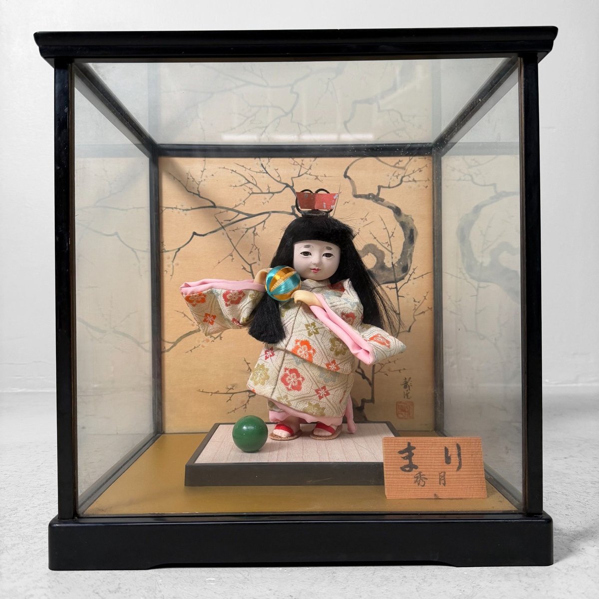 Hina-Ningyō Girl with Temari Ball Doll with Glass Display Case, 1970s ...