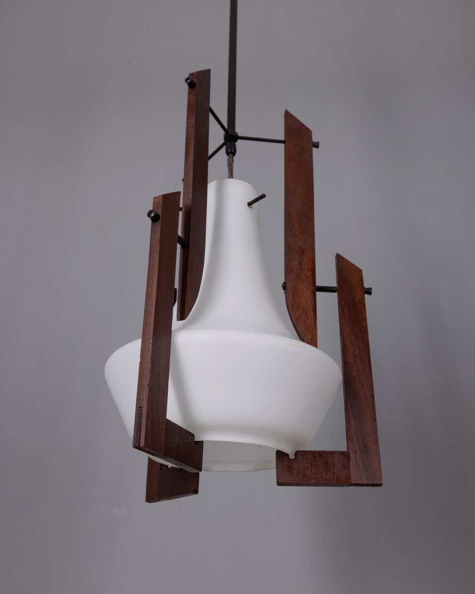 Lustre Vintage en Bois et Verre de Ico Parisi, 1960s en vente sur Pamono