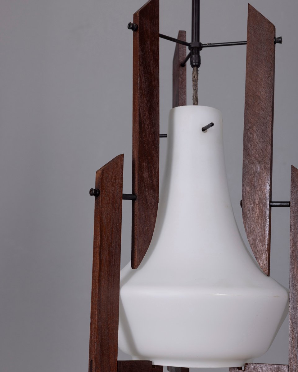 Lustre Vintage en Bois et Verre de Ico Parisi, 1960s en vente sur Pamono