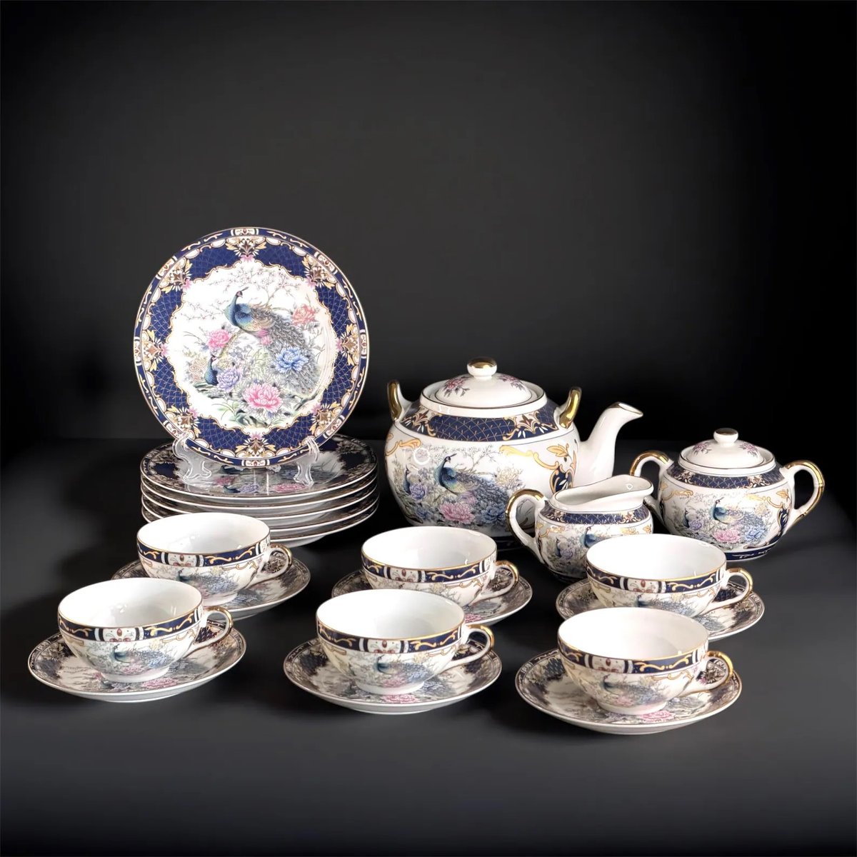 Japanese Lithophane Geisha Tea Set for Six from Maruko, 1960s, Set of ...
