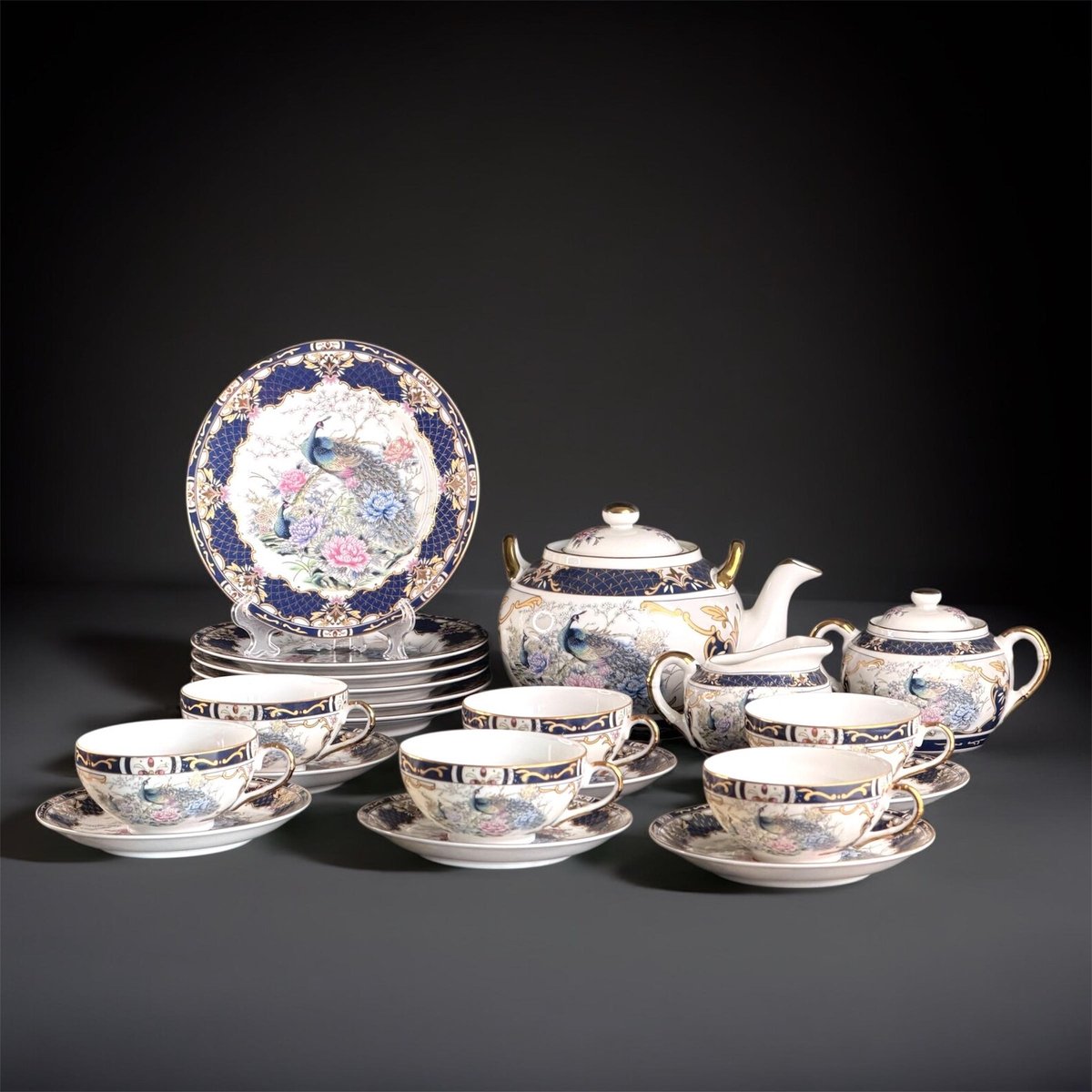 Japanese Lithophane Geisha Tea Set for Six from Maruko, 1960s, Set of ...