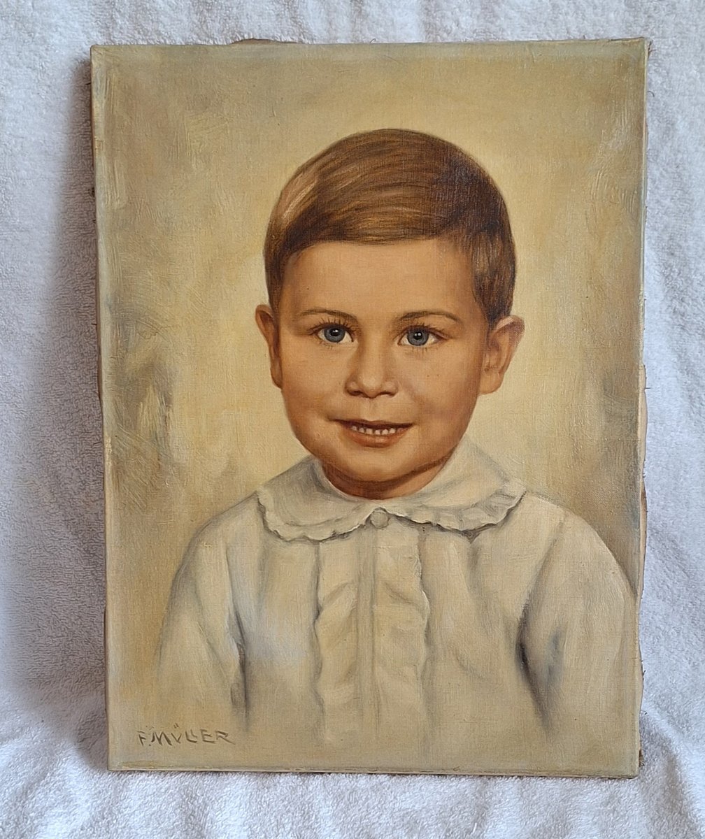 F. Müller, Portrait of a Boy, 1956, Oil on Canvas for sale at Pamono