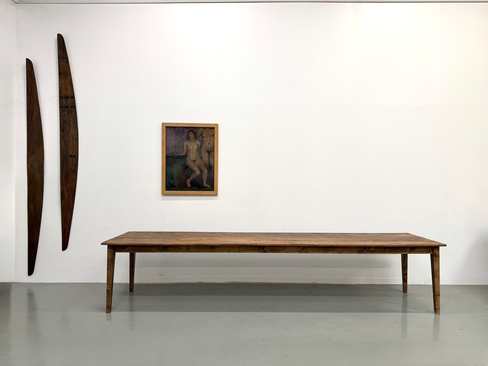 Large Pine Farmhouse Table with Spindle Legs, 1950s for sale at Pamono