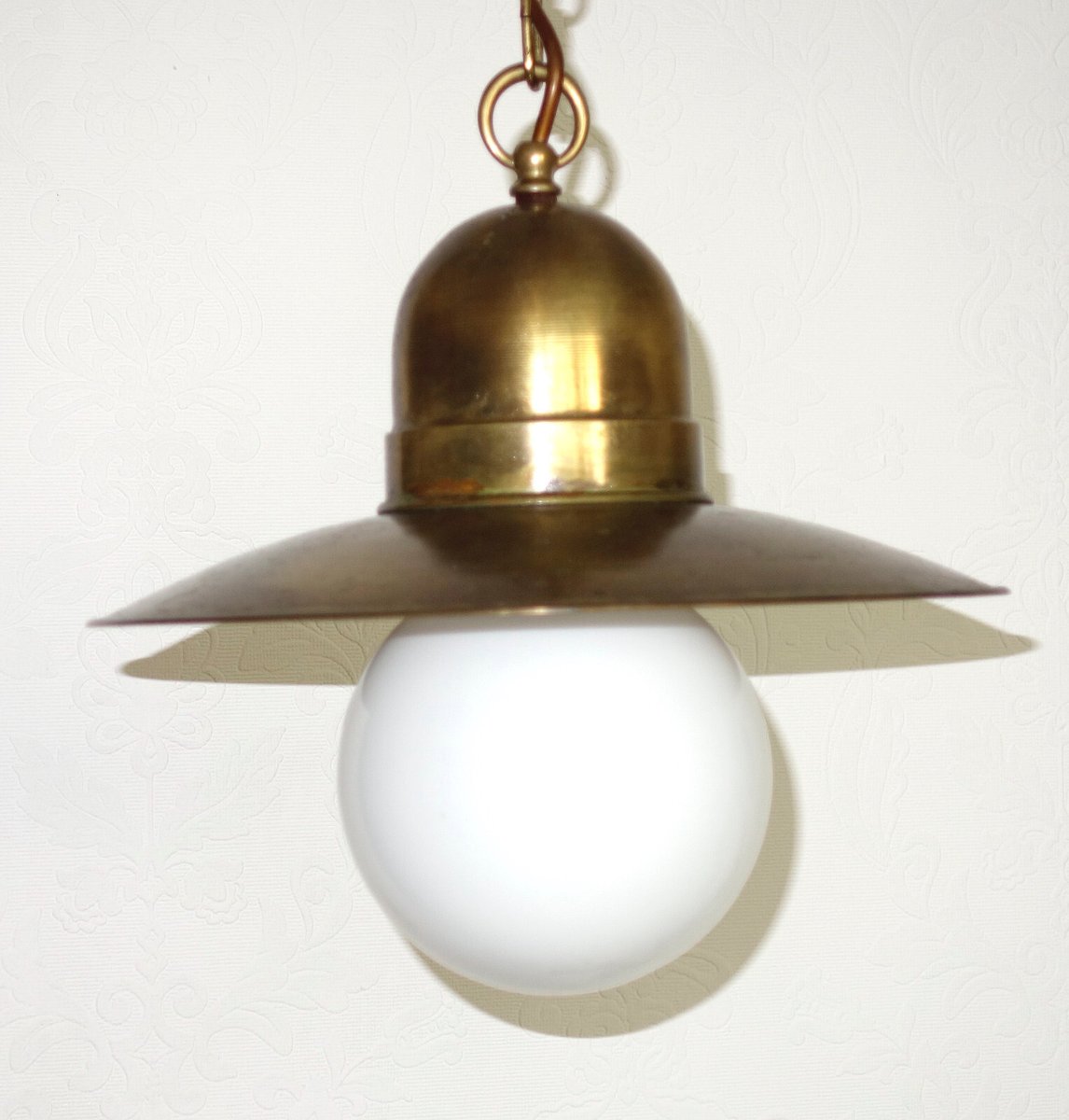 Antique Brass and Glass Pendant Lamp, 1950s for sale at Pamono