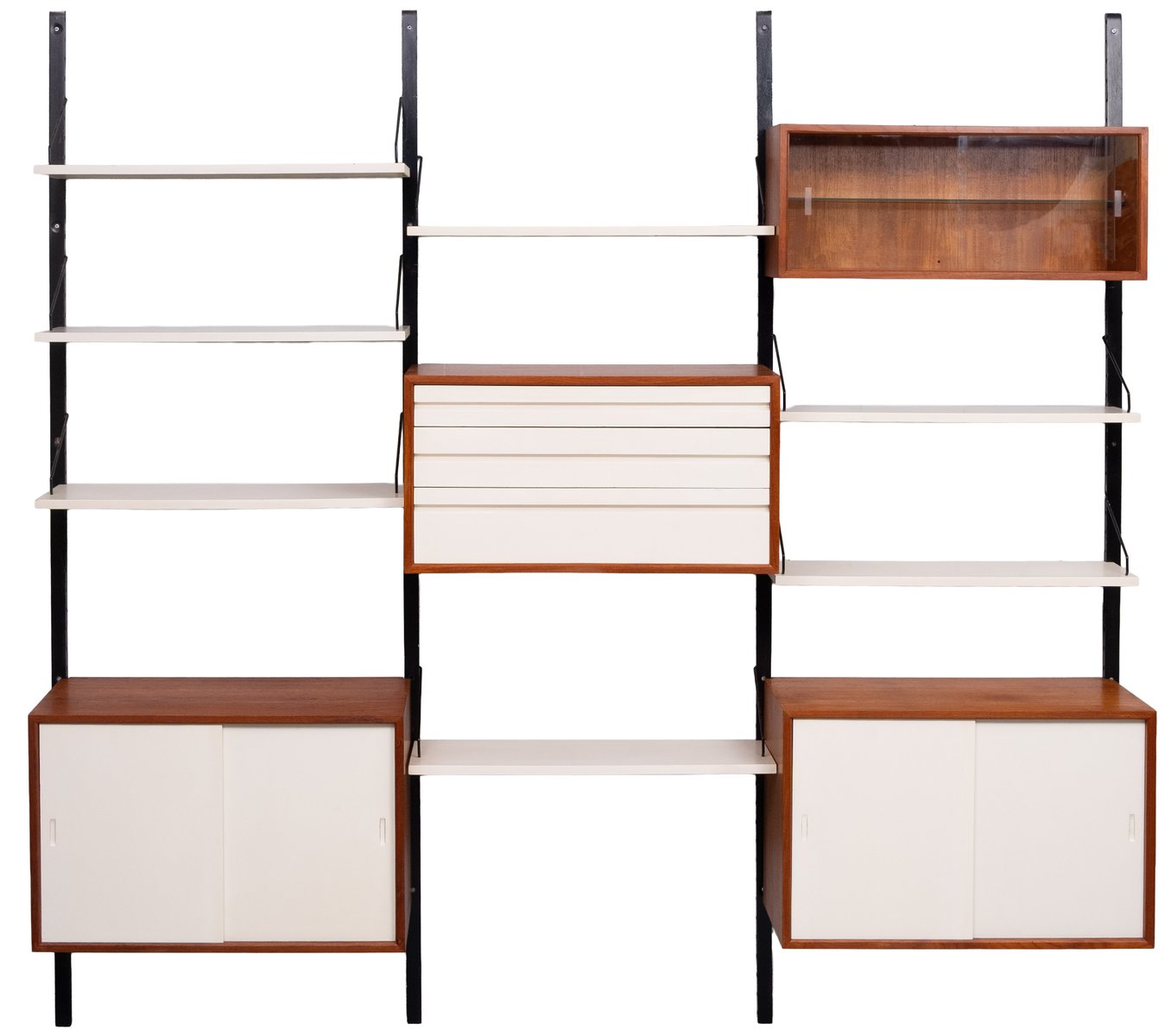 White Modular Floating Teak Wall System from Poul Cadovius, Denmark ...