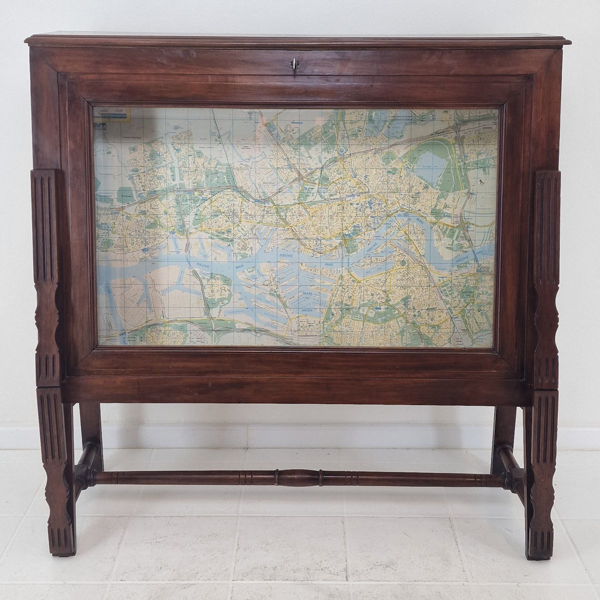 19th Century Mahogany Cartographic Display Cabinet with Drop-Front ...