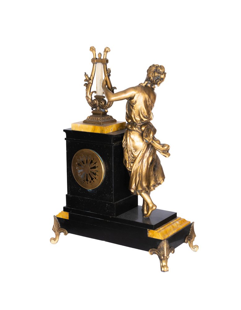 Lady Playing Harp Pendulum Mantel Clock on Marble Base, 1900s for sale ...