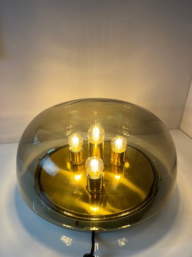 Wall or Ceiling Lamp in Brass and Smoked Glass from Kaiser Idell ...
