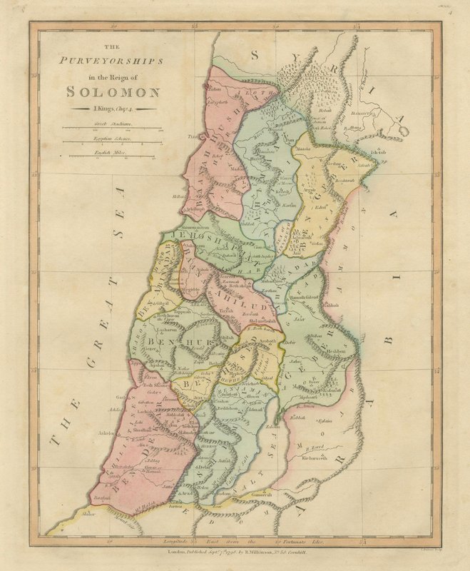 Biblical Map of The Purveyorships in the Reign of Solomon, 1798 for ...