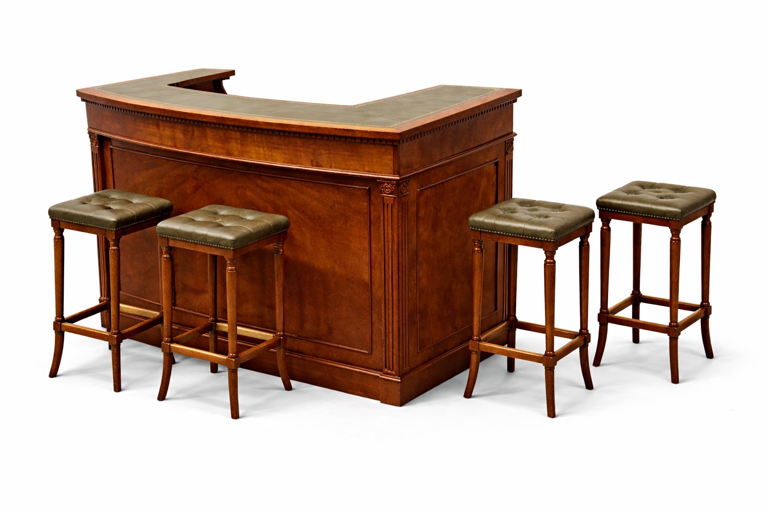 English Club Style Architectural Corner Bar Counter with Stools in ...
