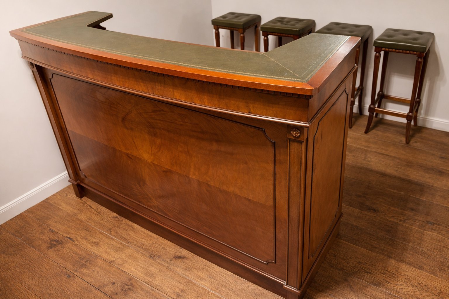 English Club Style Architectural Corner Bar Counter with Stools in ...