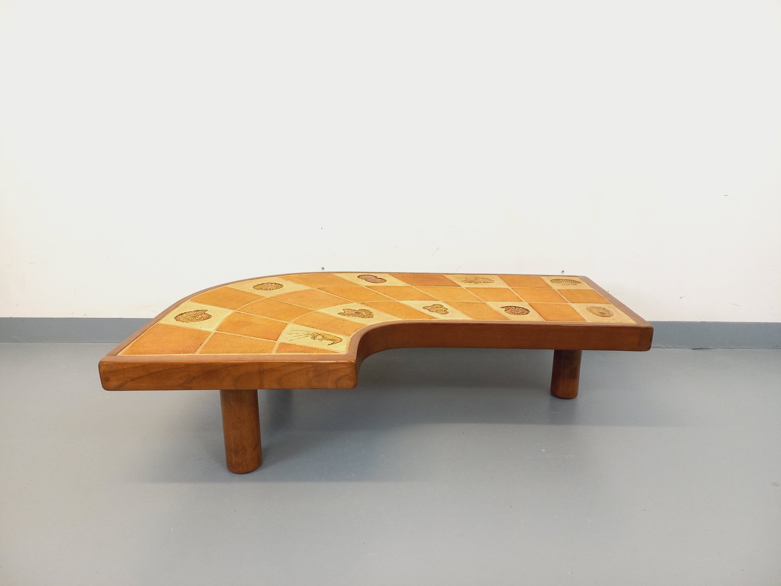Comma-Shaped Coffee Table with Shell Motifs in Wood and Vallauris ...