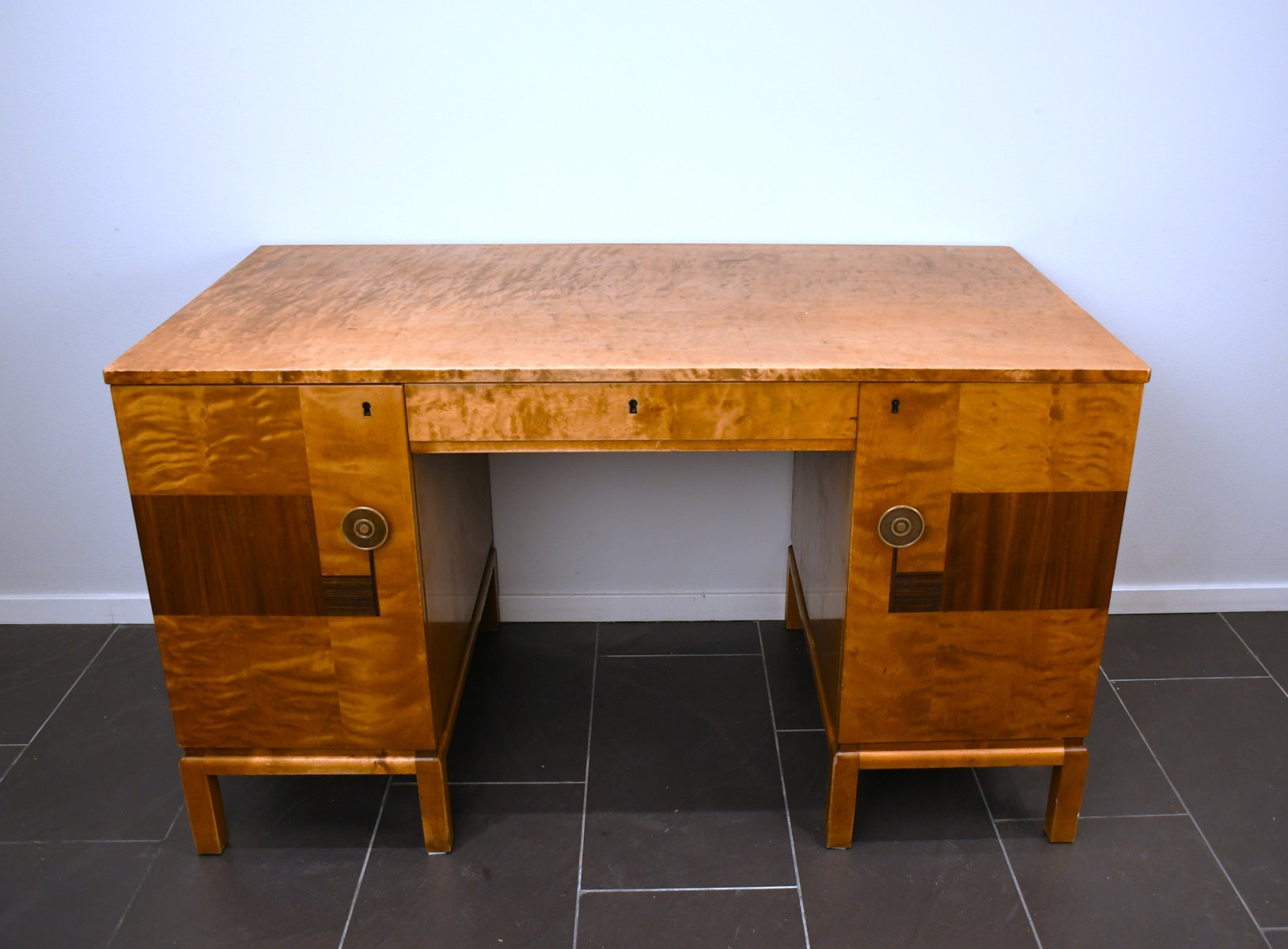Swedish Grace Flamed Birch and Macassar Desk from Svenska ...