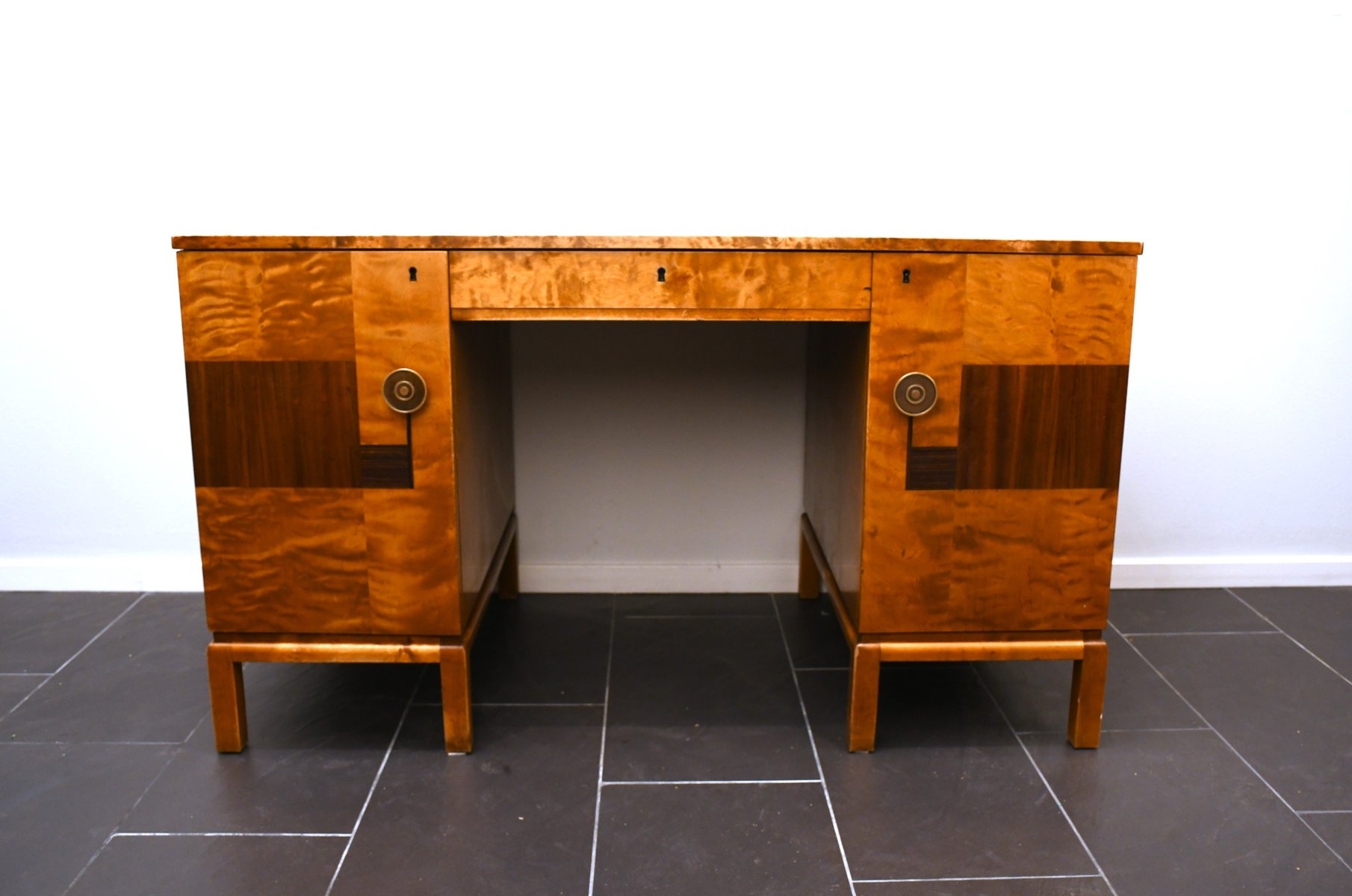 Swedish Grace Flamed Birch and Macassar Desk from Svenska ...