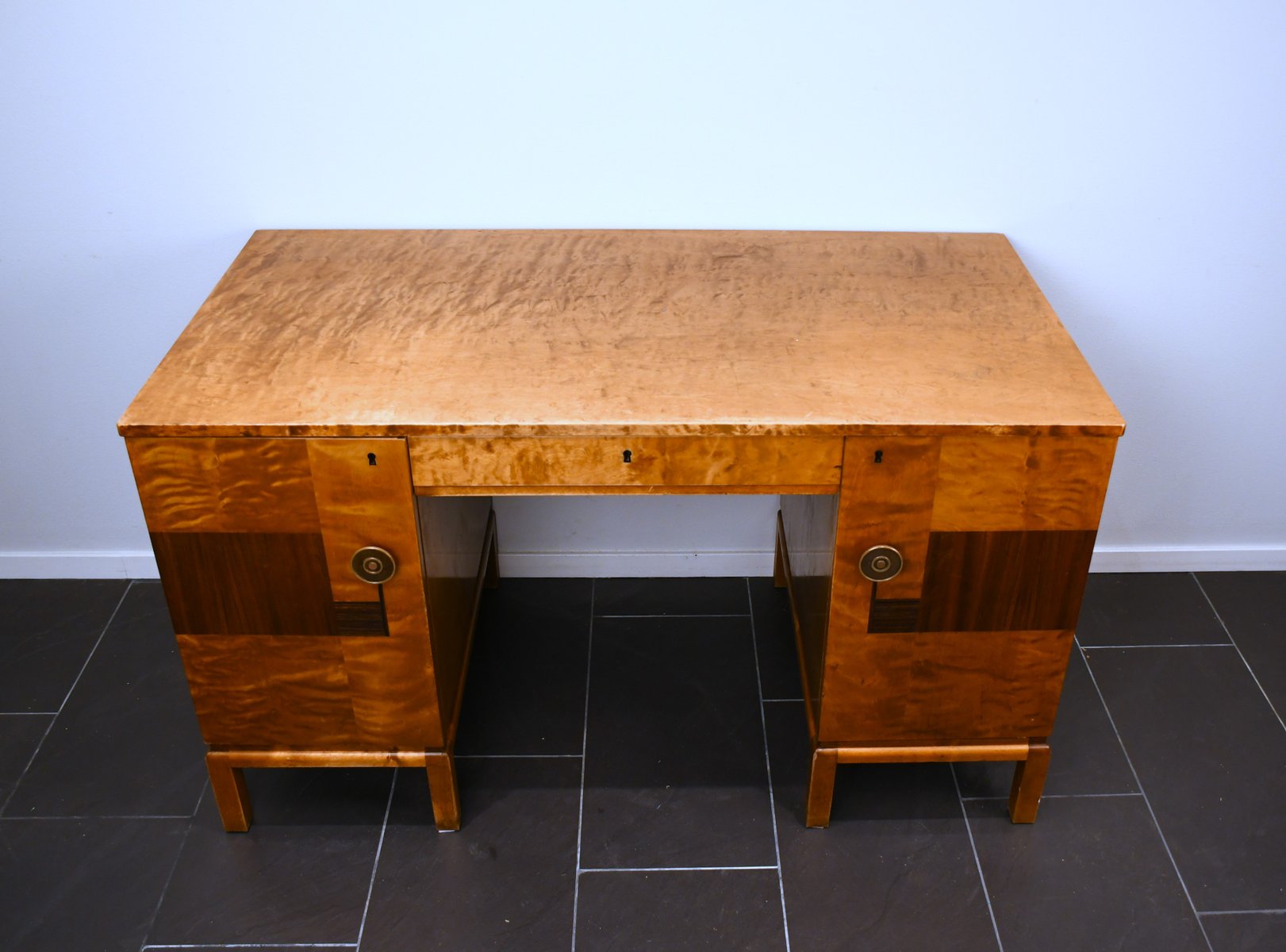 Swedish Grace Flamed Birch and Macassar Desk from Svenska ...